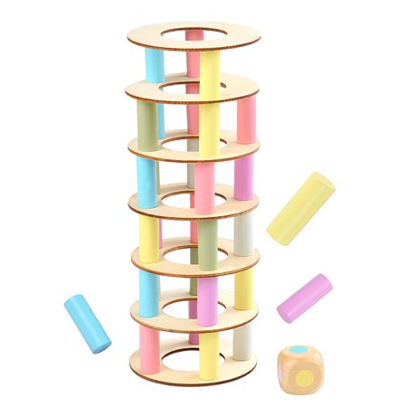 XZNGL Wooden Tower Stacking Game Dice Toppling Leaning Tower Toy Fine ...