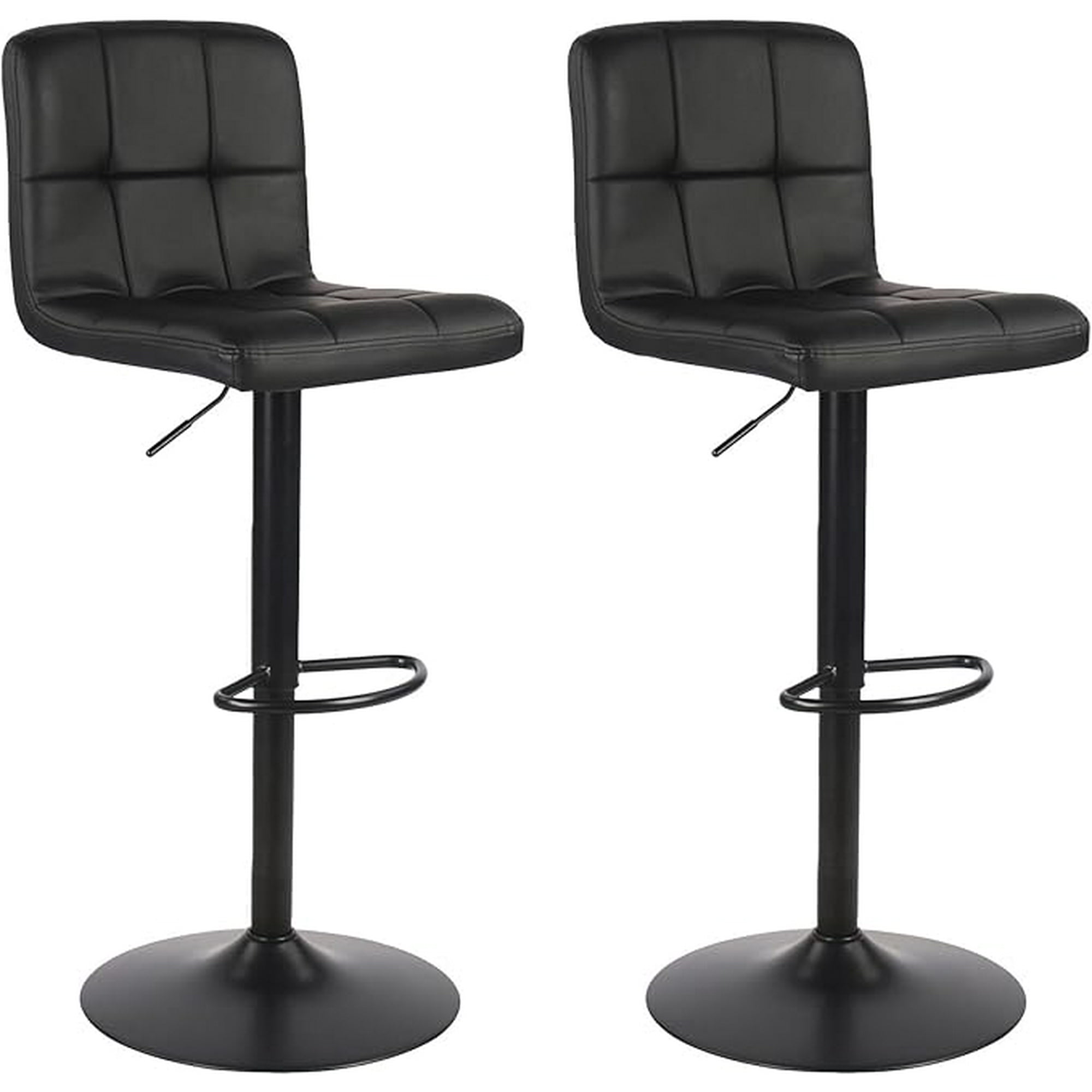 Moustache Set Of 2 Pu Leather Bar Stools With Large 41.5cm Base  Swivel Counter Height Barstools With Back And Footrest  Height Adjustable Armless Kit