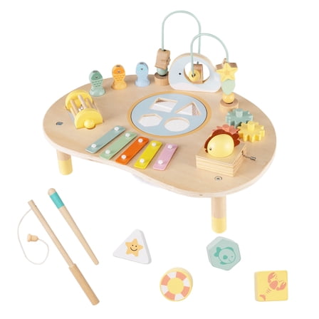 Hape Coral Reef Wooden Activity Center Table W/ Mazes, Beads ...
