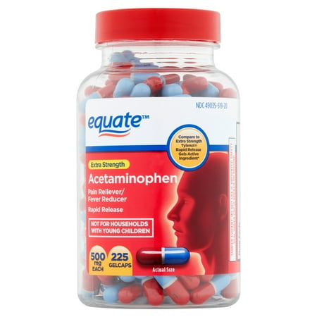Equate Extra Strength Acetaminophen Rapid Release Gelcaps, 500 mg, 225 ...