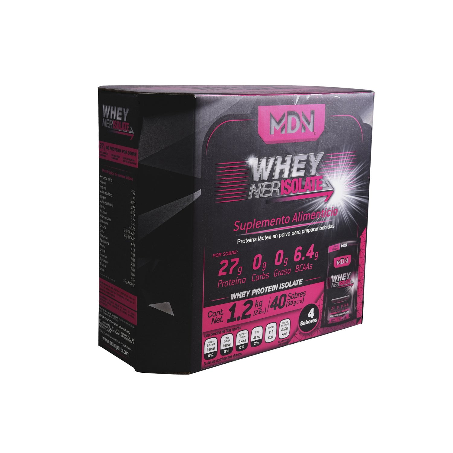 Mdn, Wheyner Isolate 40pack, 40sobres 30g C/u, 0carb Y Grasa MDN Sports Proteina WheyNer Isolate ...