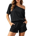 Casual Summer Loungewear Set Womens Off-Shoulder Top Elastic Waist ...
