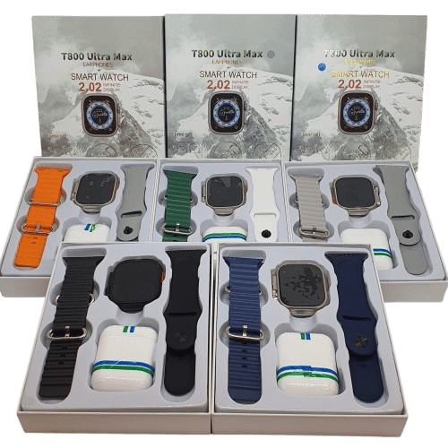 KIT SMARTWATCH T800 ULTRA MAX DE CARGA INALAMBRICA CON 2 CORREAS DE ...