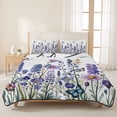 Blue Purple Floral 3 Piece Quilt Bedding Set with 2 Pillow Shams ...
