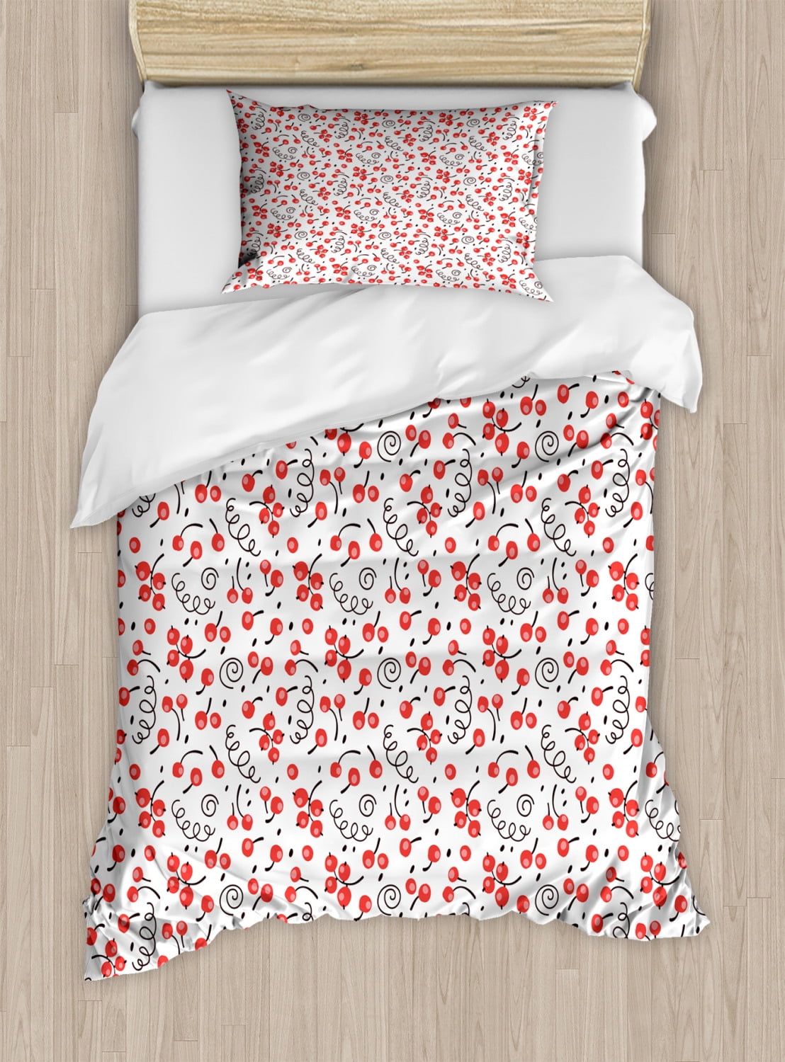 Cranberry Duvet Cover Set Twin Size Fruit Branches Vibrant Tone Nature