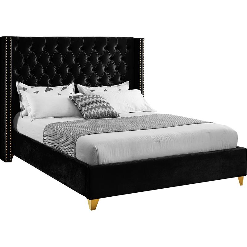 Meridian Furniture Barolo Black Velvet Full Bed - Walmart.com