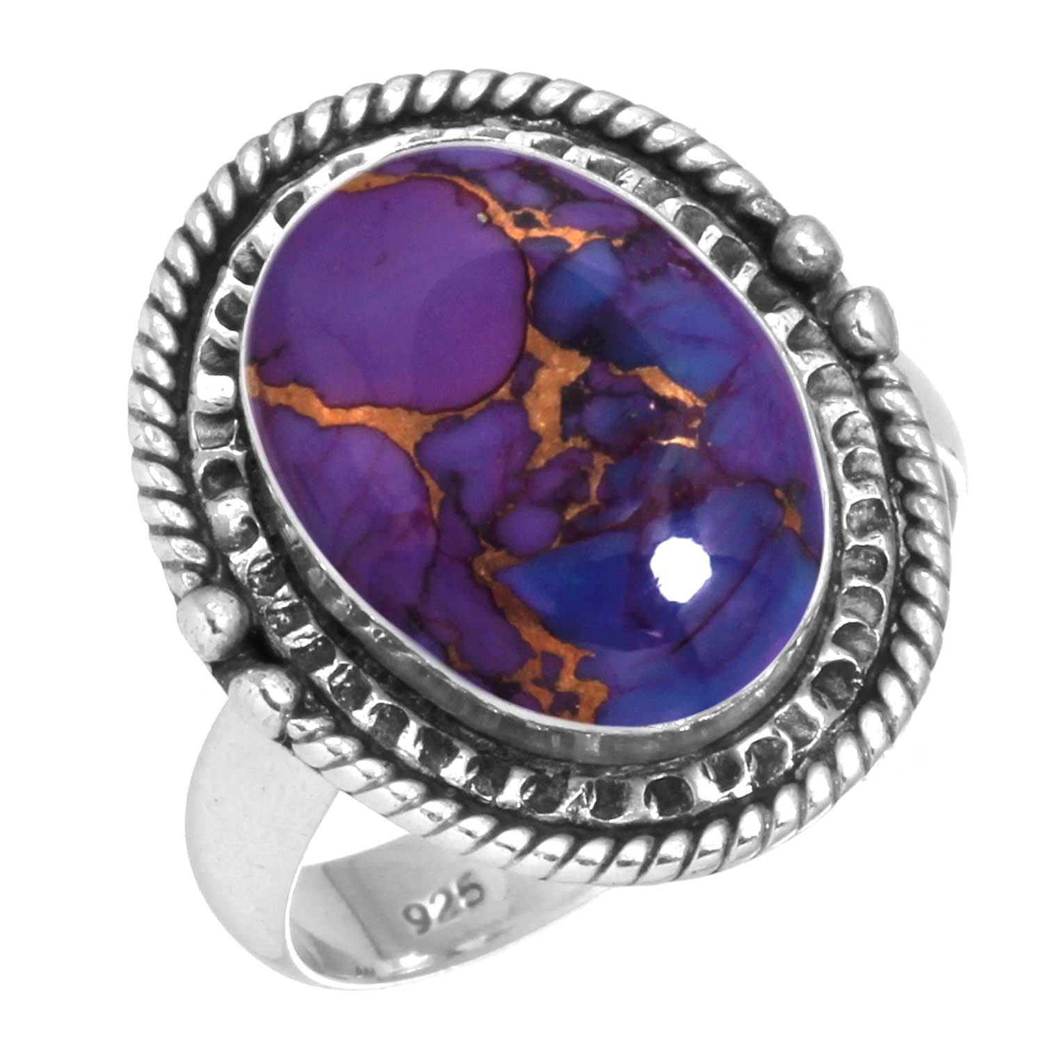 925 Silver Ring For Women - Teens Copper Purple Turquoise Stone Silver ...