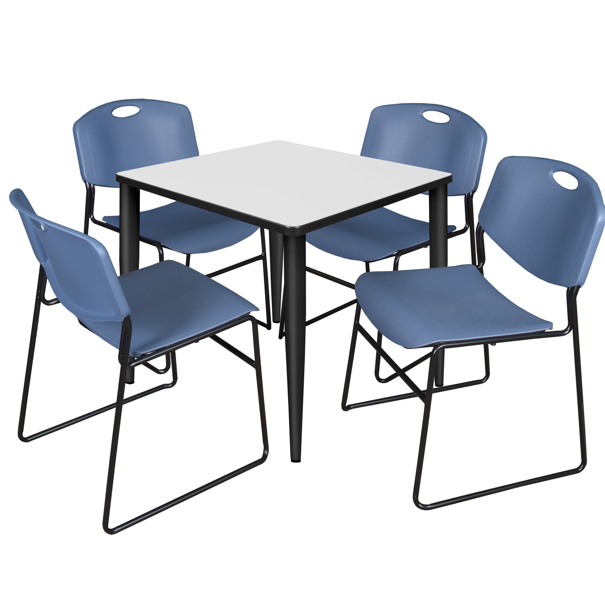 Regency Kahlo 30 in. Square Breakroom Table- White, Black Base & 4 Zeng ...