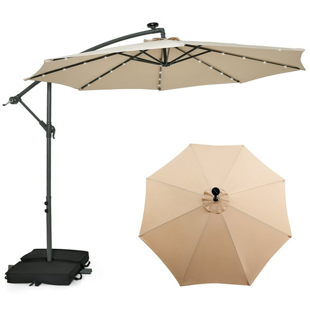 Costway Patio 10FT Hanging Offset Umbrella 32 LED Lights Sand Bag ...