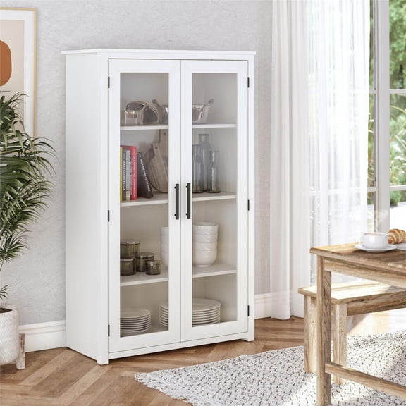 Kings Brand Furniture Modern White Buffet Display Curio Cabinet with ...