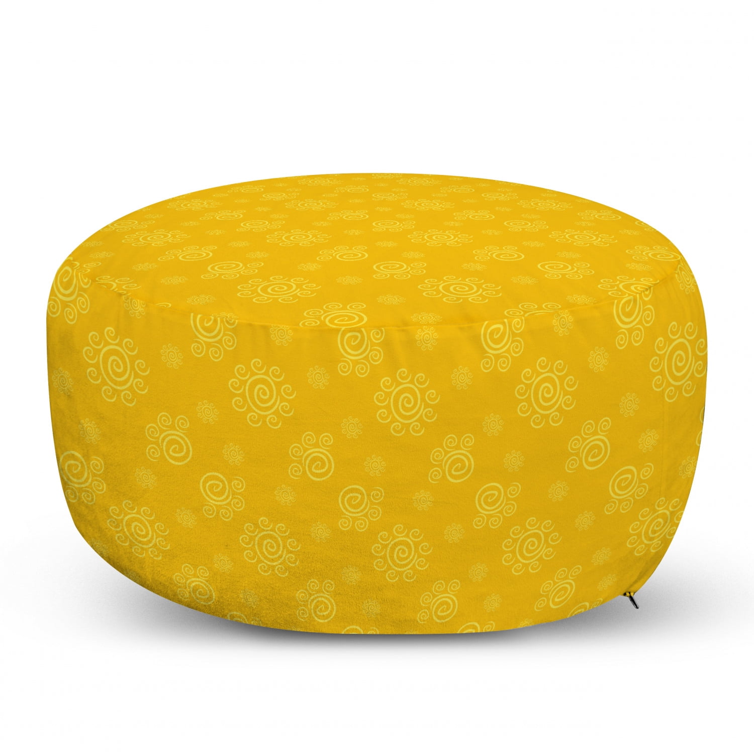 Yellow Pouf Cover with Zipper, Sun Solar Hand Drawn Style Pattern with ...