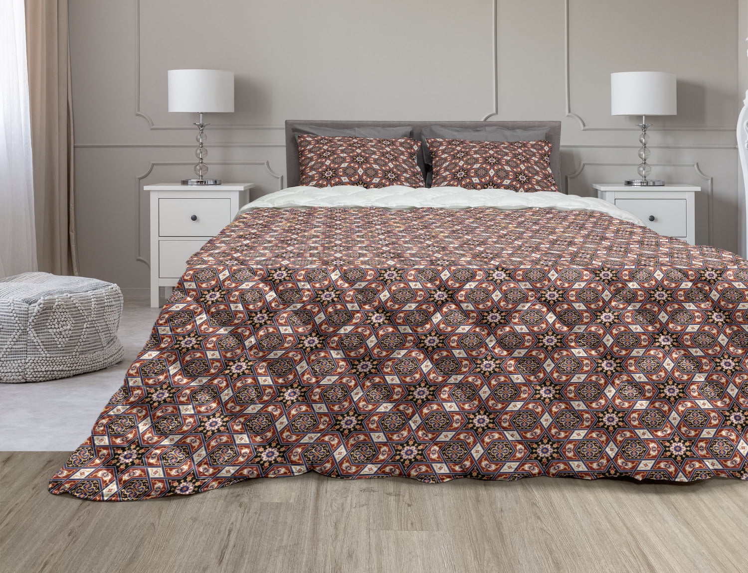 Antique Oriental Comforter & Sham Bedding Set, Detailed Traditional ...