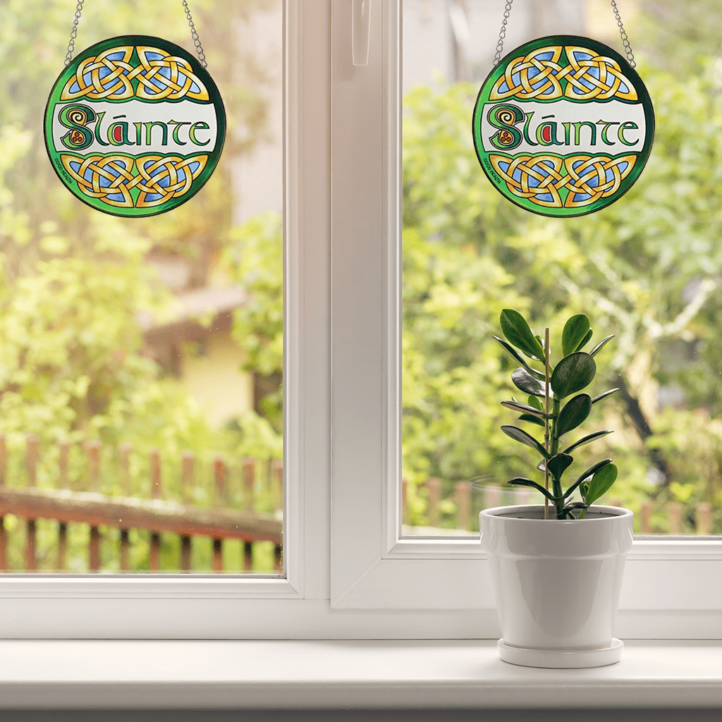 Slainte Stained Glass Panels Pack of 2 Window Hanging Irish Suncatchers ...