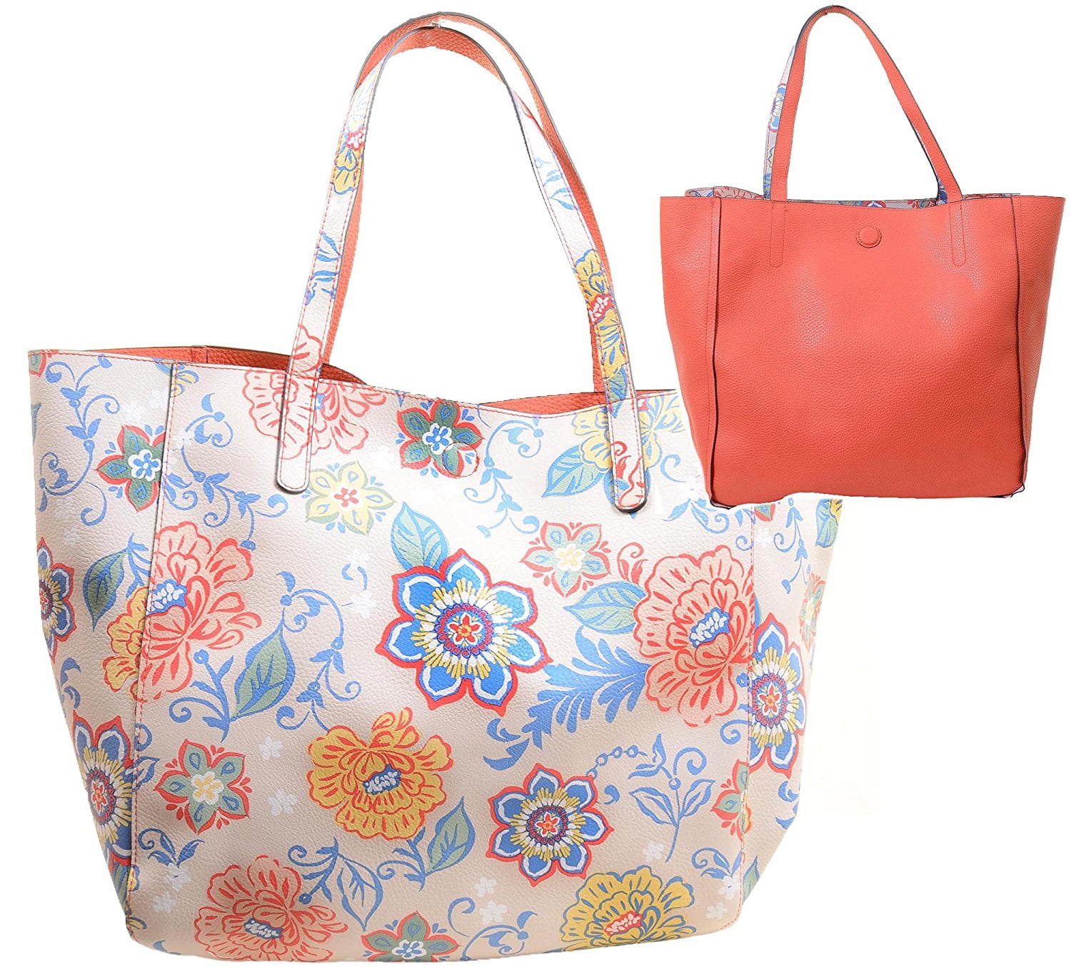 Colorful Flowers Reversible Vegan Leather Large Tote Bag Purse ...