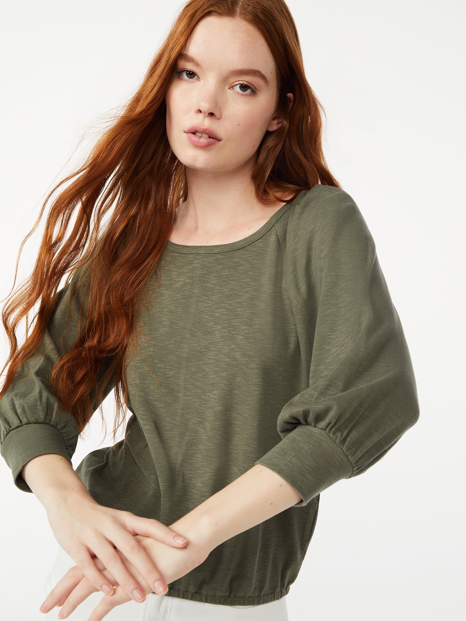 Free Assembly Women's Bubble Top with Pleated Shoulders - Walmart.com