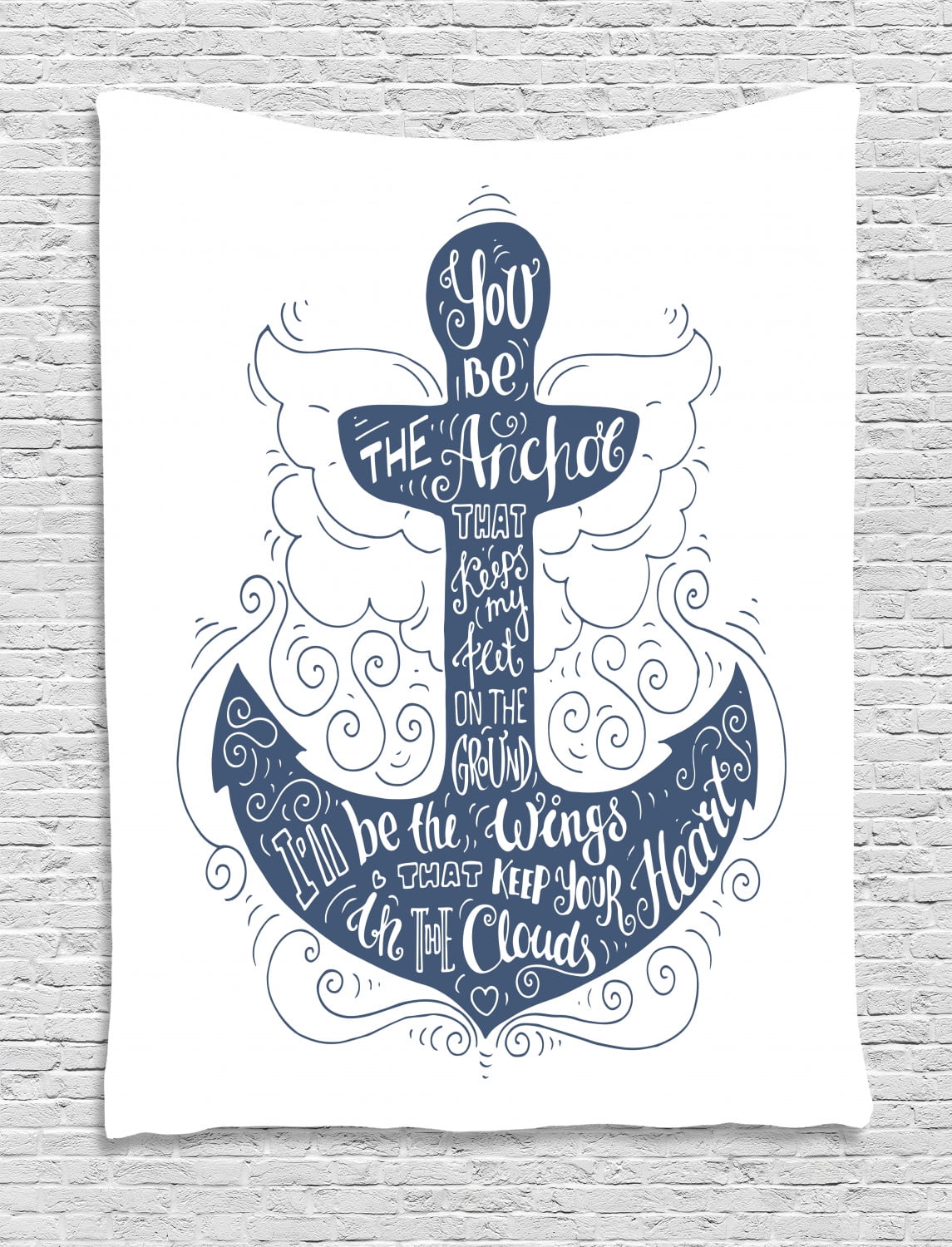 Anchor Tapestry, Doodle Style Maritime Motif with Swirls and Curls ...