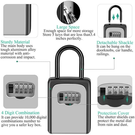 Key Storage Lock Box, Key Lock Box with Code - 4 Digit Combination ...