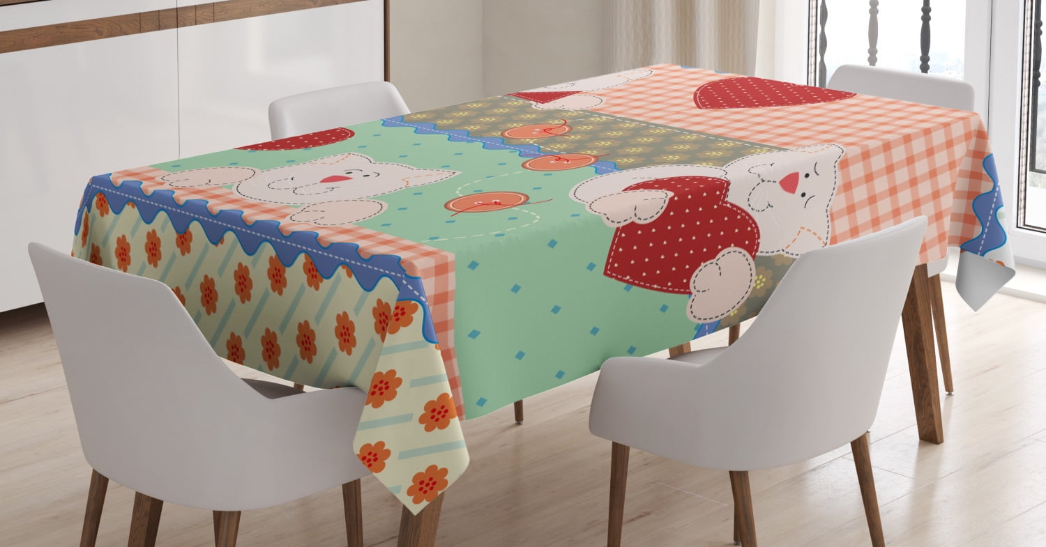 Shabby Chic Decor Tablecloth, Funny Teddy Bears with Hearts Patchwork ...