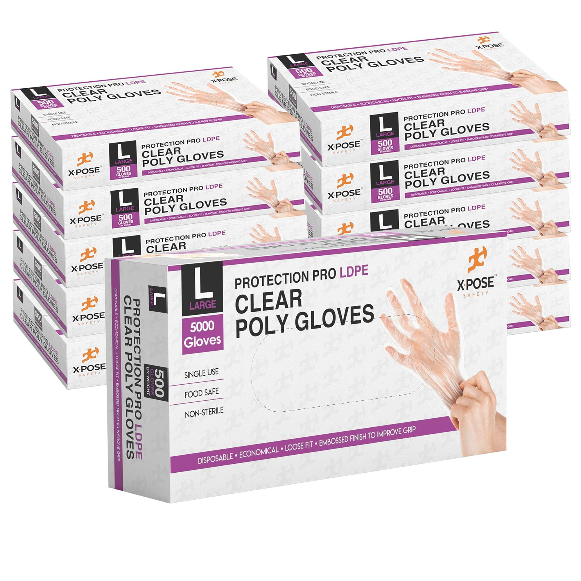 Large Disposable Food Prep Poly Gloves Transparent Embossed Latex Free ...