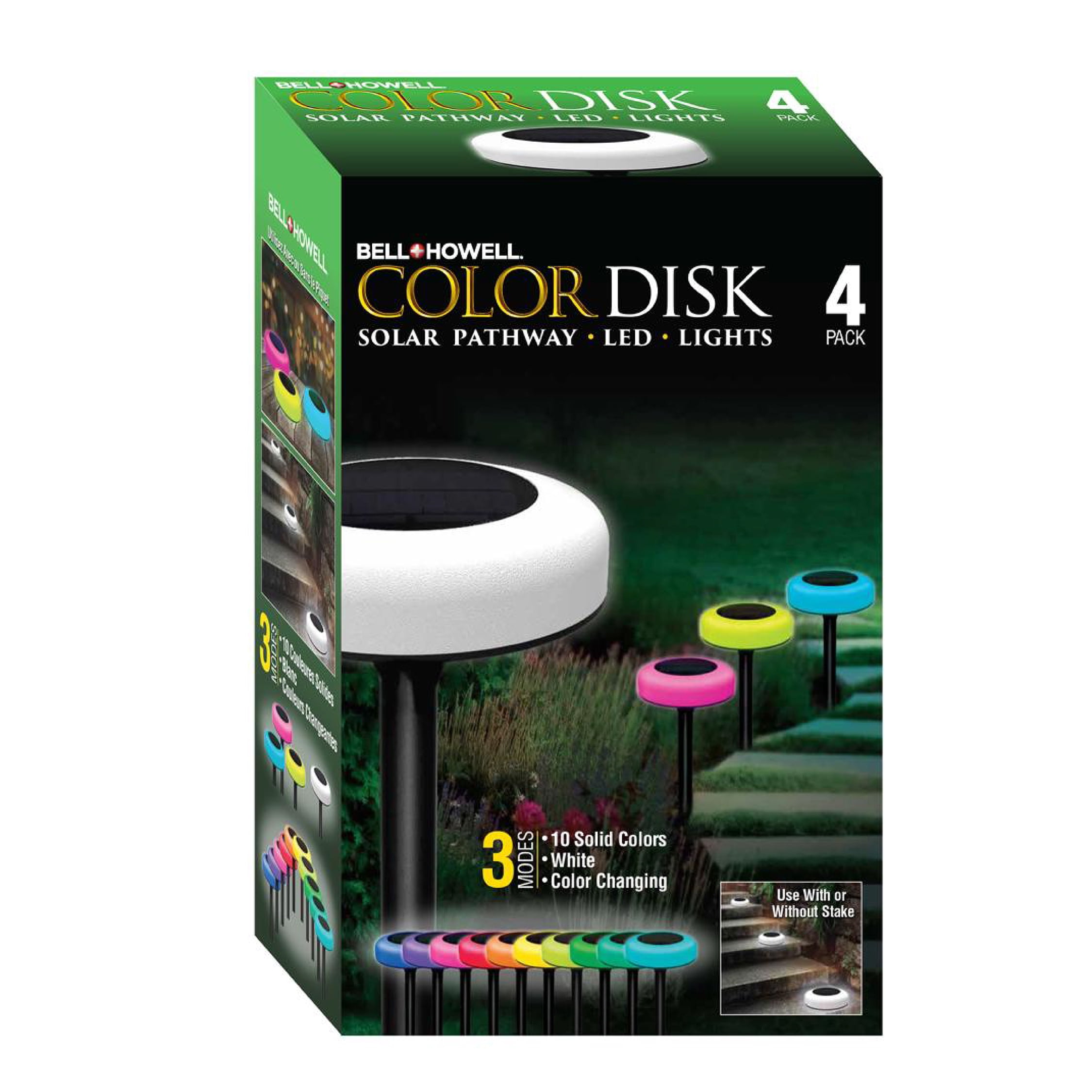 Bell and Howell Color Disk Lights Solar Pathway LED Lights Auto On/Off ...