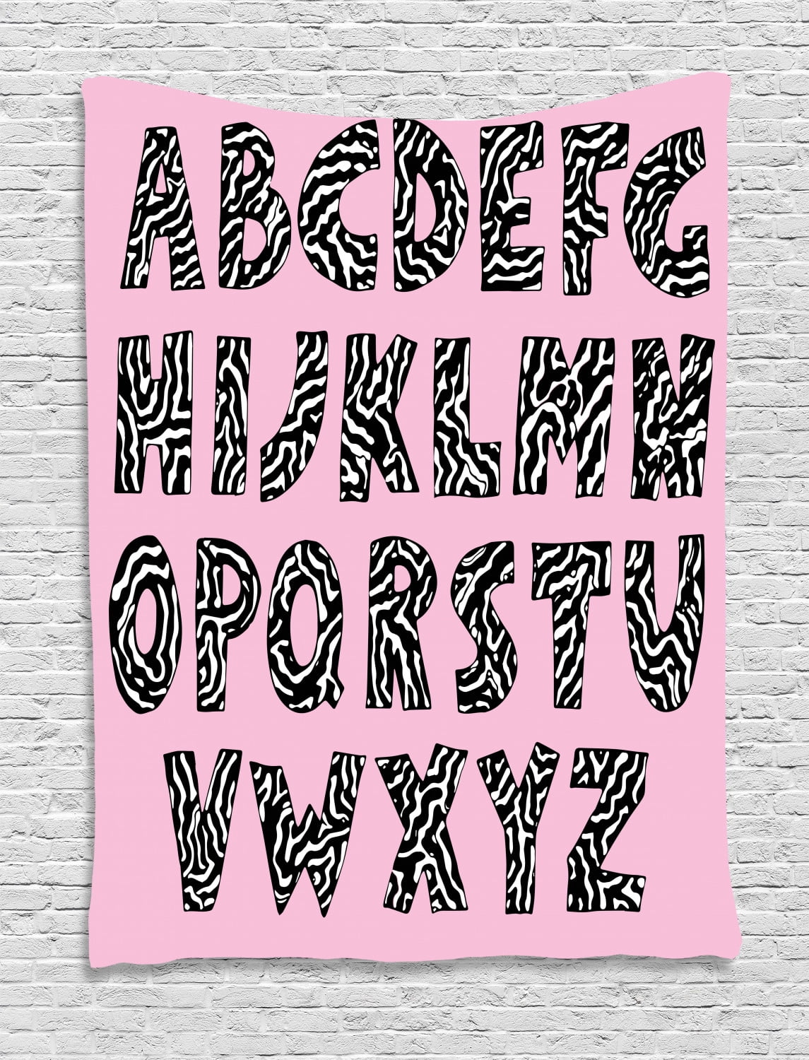 Pink Zebra Tapestry, Funky Letters Written in Zebra Skin Stripes Animal ...