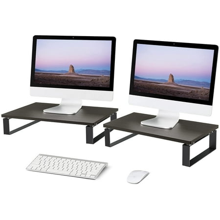 Monitor Stand Risers, Wood & Metal Computer Stand with Non-Skid Rubber ...