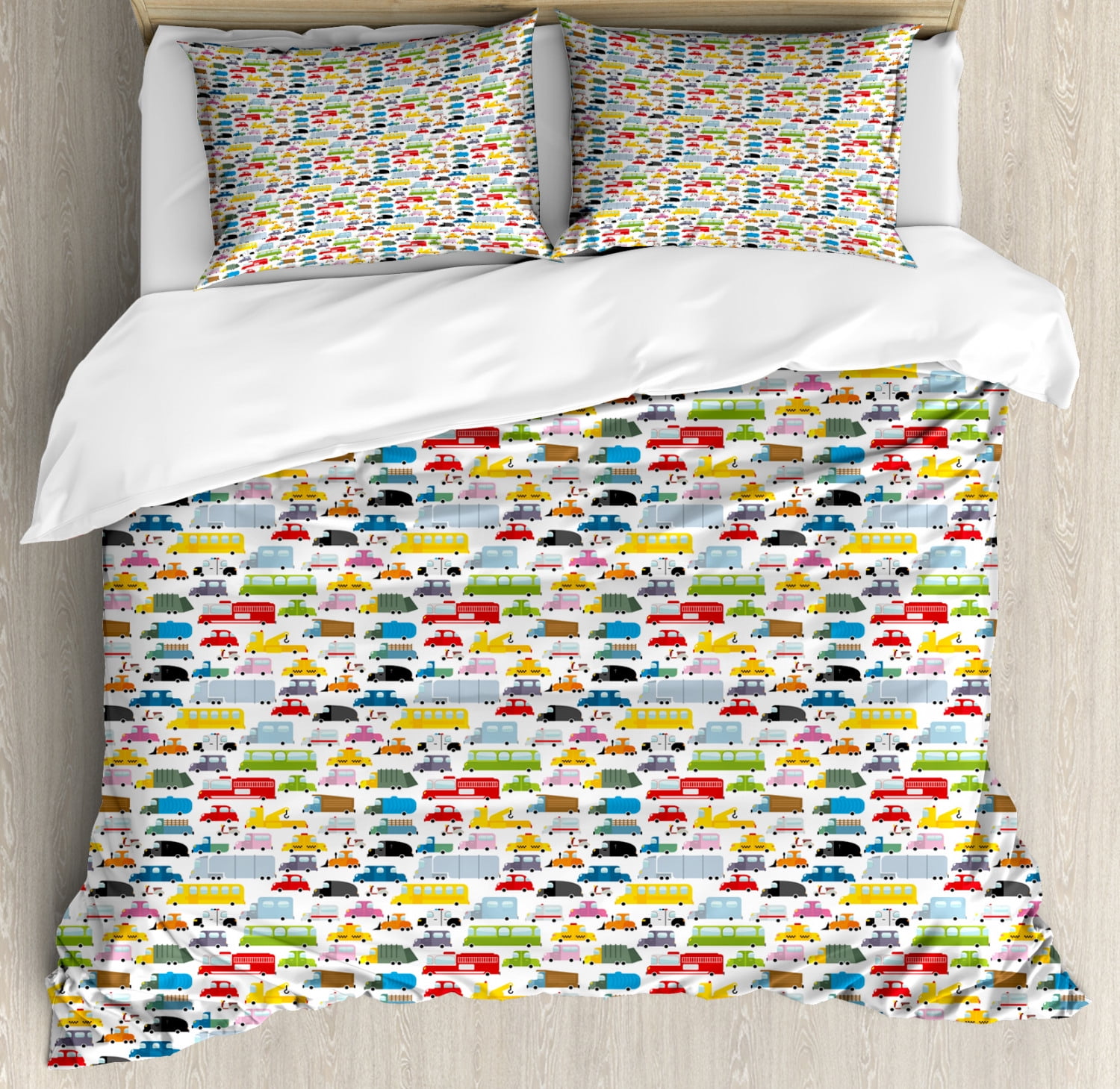 Transportation Duvet Cover Set Queen Size, Colorful Repetitive Waste ...