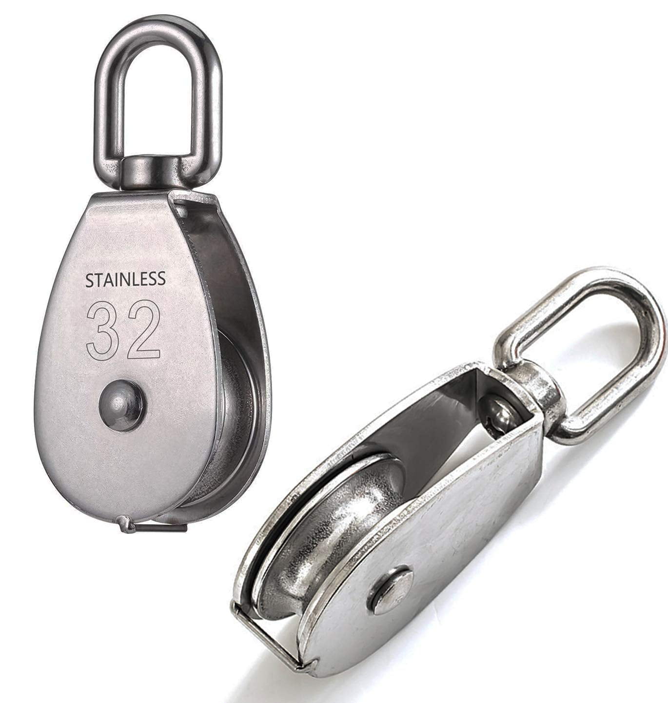 2 pieces Single Roller Block Pulleys, M32 Stainless Steel Single Pulley ...
