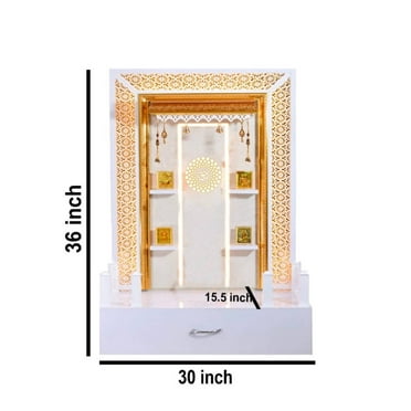 Devyom Designer Modern Pooja Mandir White Wooden Wall Hanging and Table ...