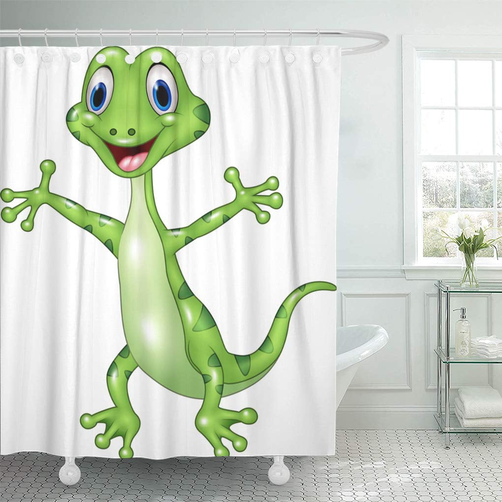 CYNLON Happy Gecko Cartoon Funny Green Lizard Posing White Standing ...