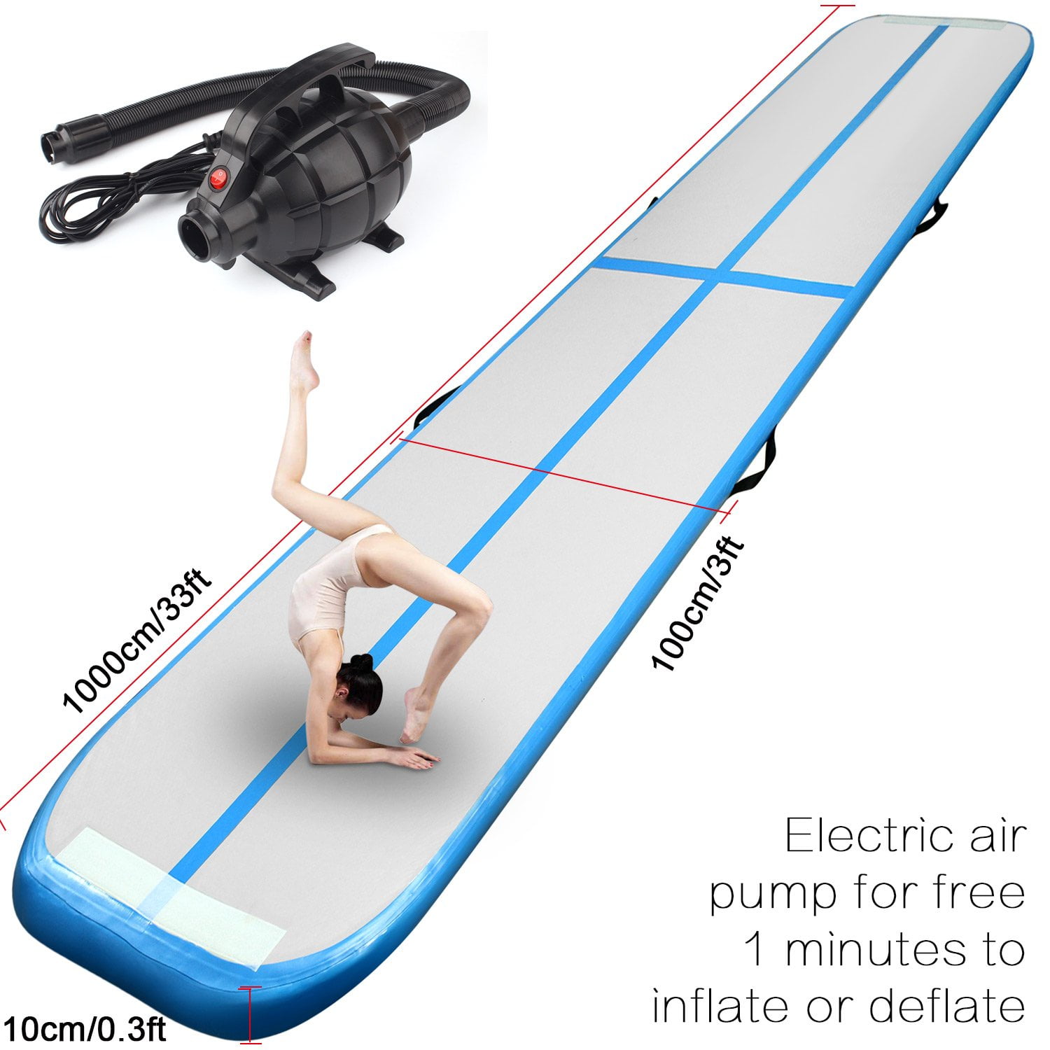 Fbsport Blue 10m/32.8ft Inflatable Air Track Tumbling Gymnastic Mat ...
