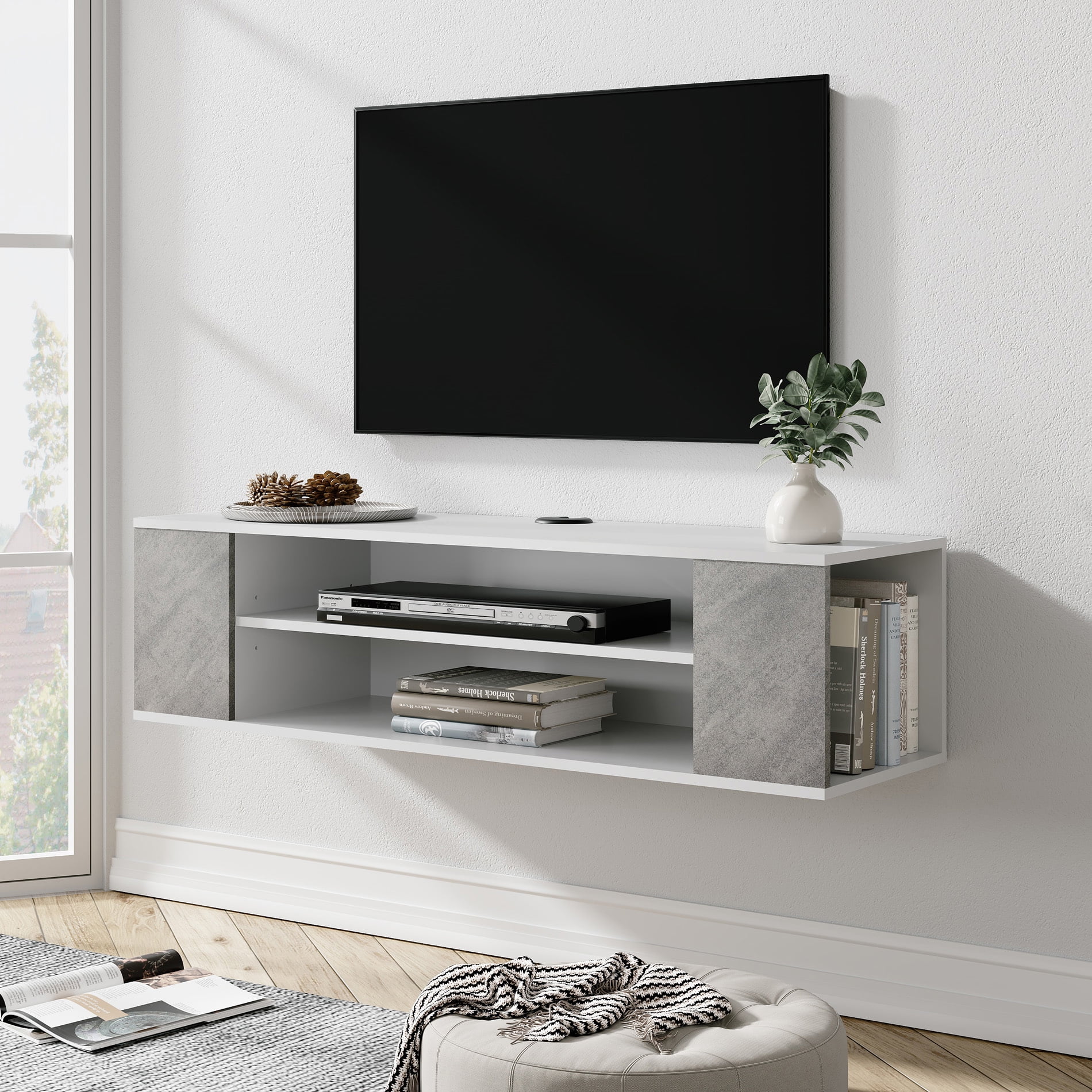 Wampat Floating TV Stand Shelf Media Storage Cabinet, Gray - Walmart.com