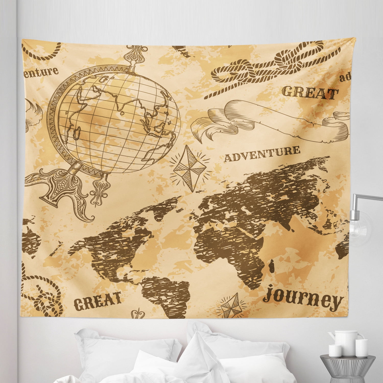 Steampunk Tapestry, Pattern Abstract World Map Knots Sketch Adventure ...