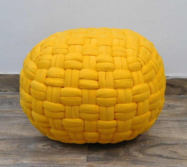 Chairs & Ottomans Home & Living Woven Mustard Yellow Pouf Ottoman ...