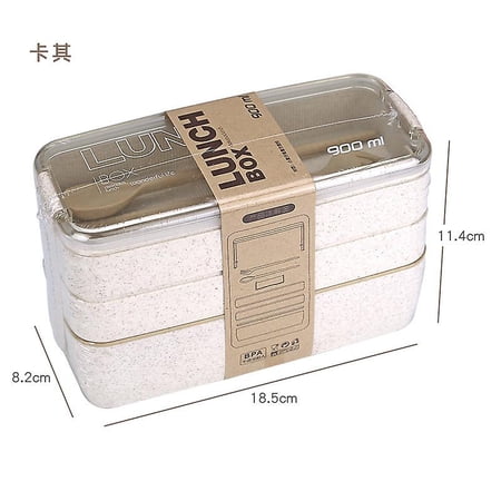 900ml 3 Layers Lunch Box Bento Food Container Eco-friendly Wheat Straw ...