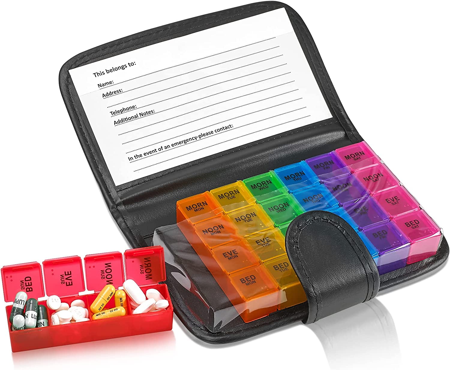 MEDca Weekly Travel Pill Organizer - Prescription and Medication Wallet ...