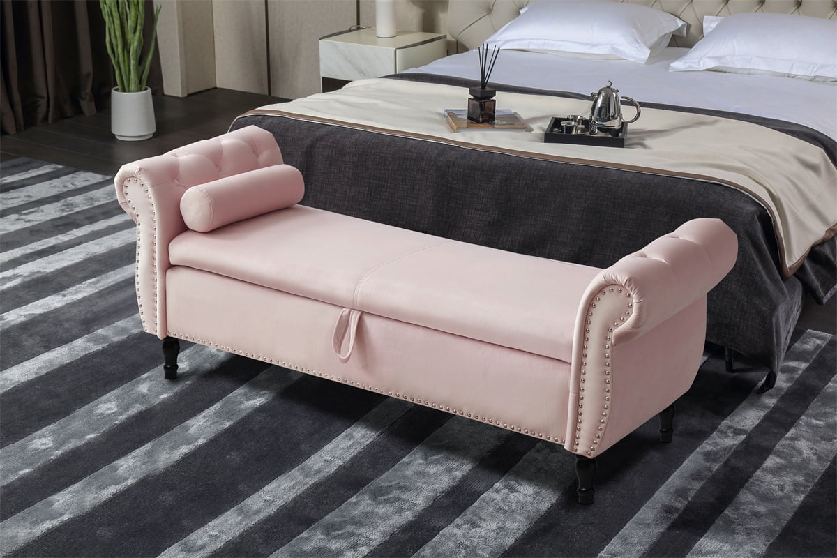 JINS&VICO 63'' Velvet Storage Ottoman Bench, Upholstered Tufted Sofa ...