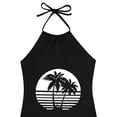 Black Halter Neck Tankini Set With Palm Tree Graphic & Ruched ...