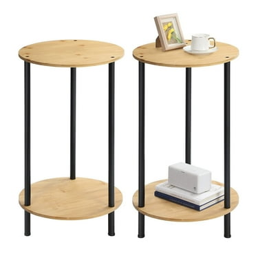 Furinno Besi 2-Tier Modern Tall Round Side End Table with Sturdy Metal ...