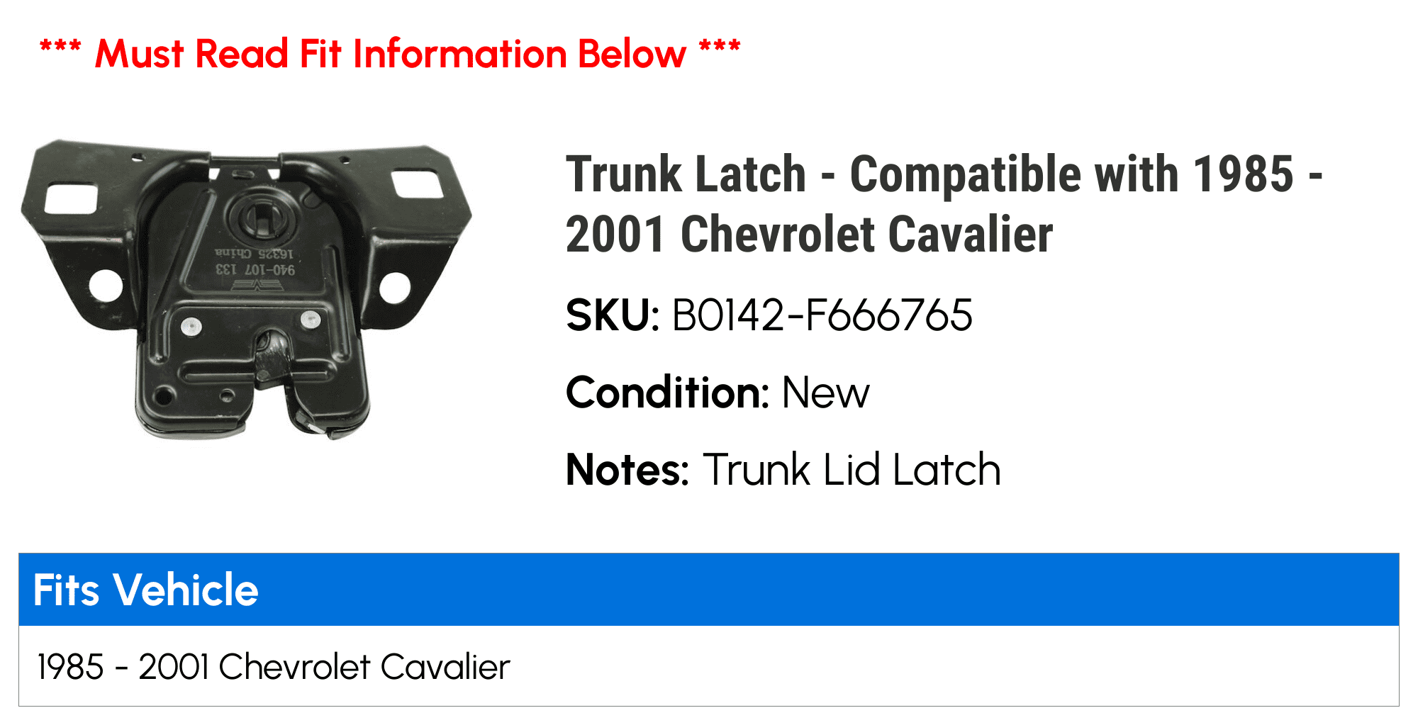 2001 Chevy Cavalier Trunk Latch Radiator & Components For 2001