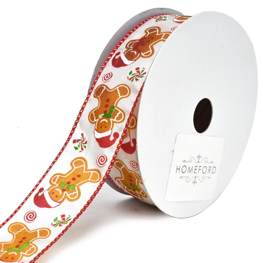 Santa Gingerbread Men Wired Christmas Ribbon, 1-1/2-Inch, 20-Yard ...