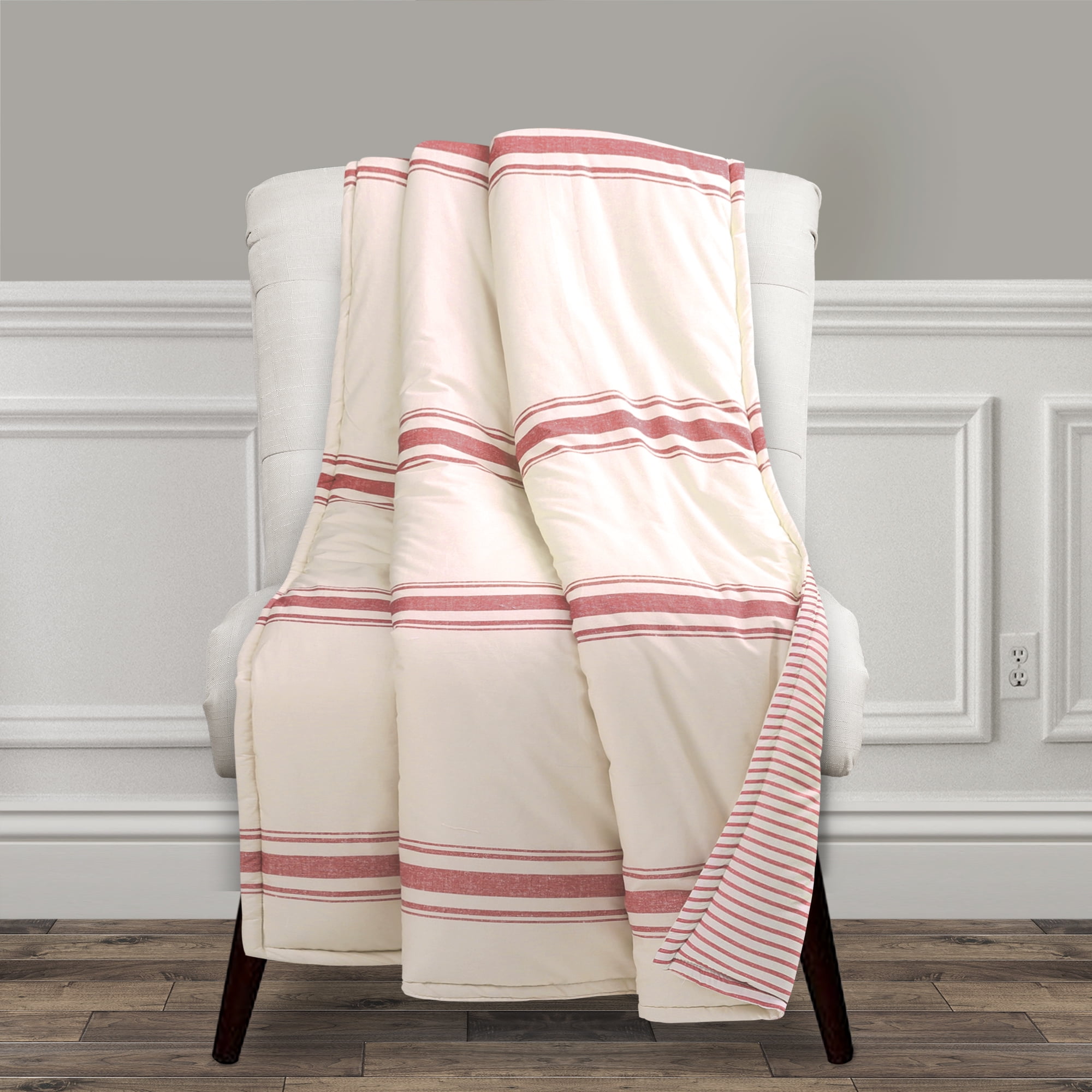 Lush Decor Farmhouse Stripe Cotton-Polyester Reversible Throw, 60x50 ...