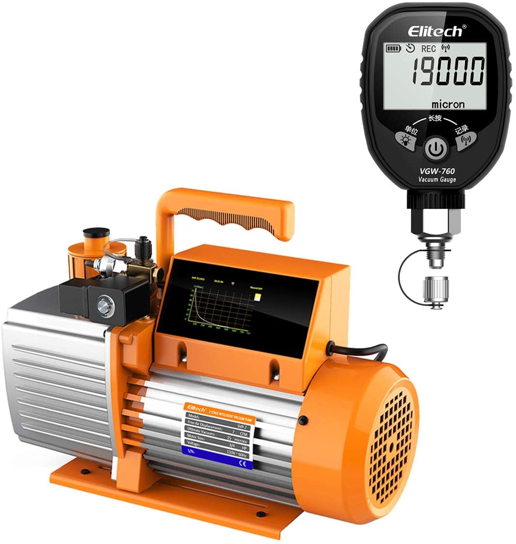 Elitech SVP-7 Intelligent Vacuum Pump & VGW-760 Wireless Digital Vacuum ...