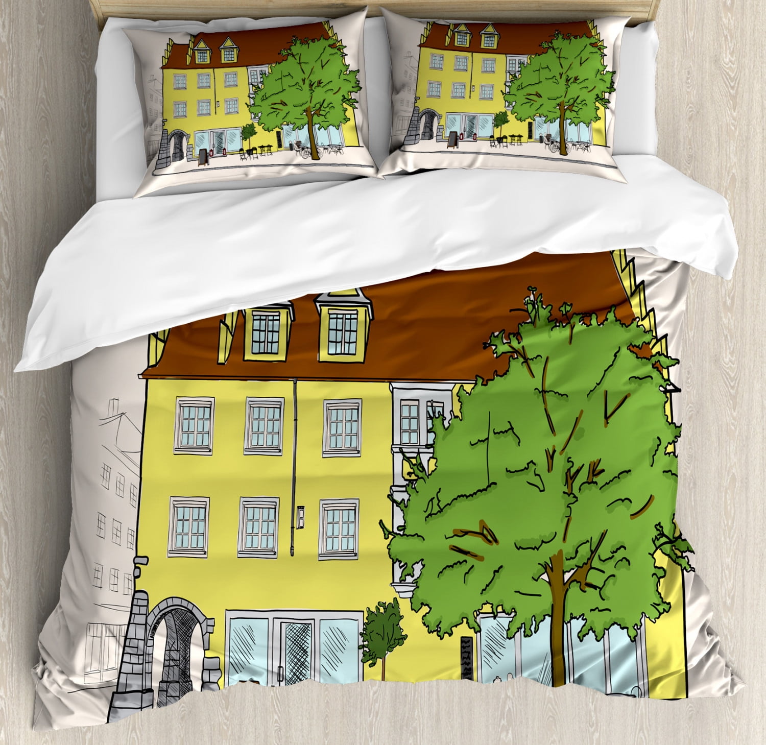 German King Size Duvet Cover Set, Sketch of Old Building in Lindau ...