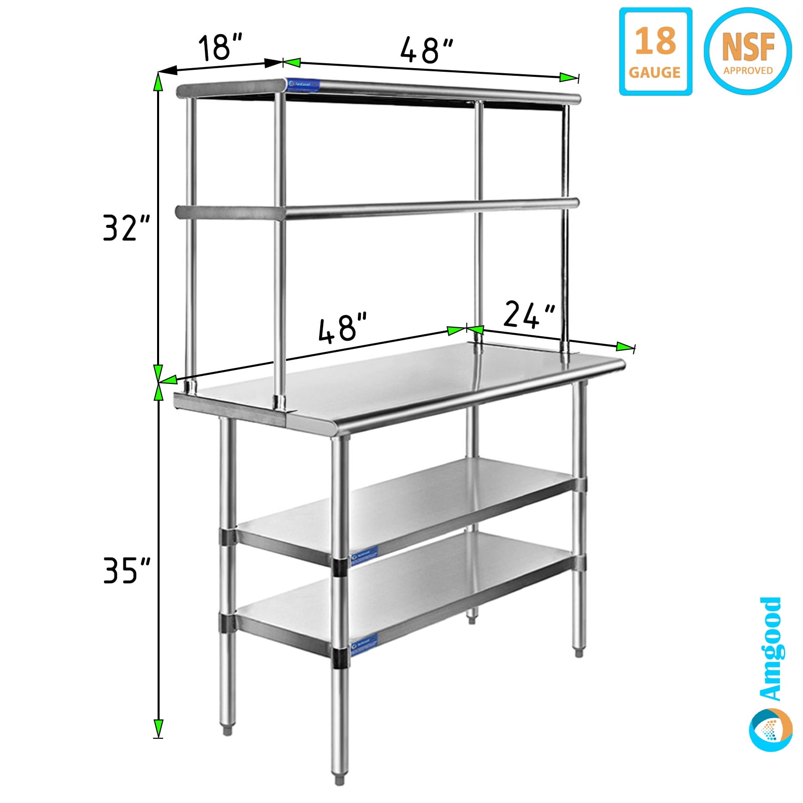 24" x 48" Stainless Steel Work Table With 2 Shelves | 18" Wide Double ...
