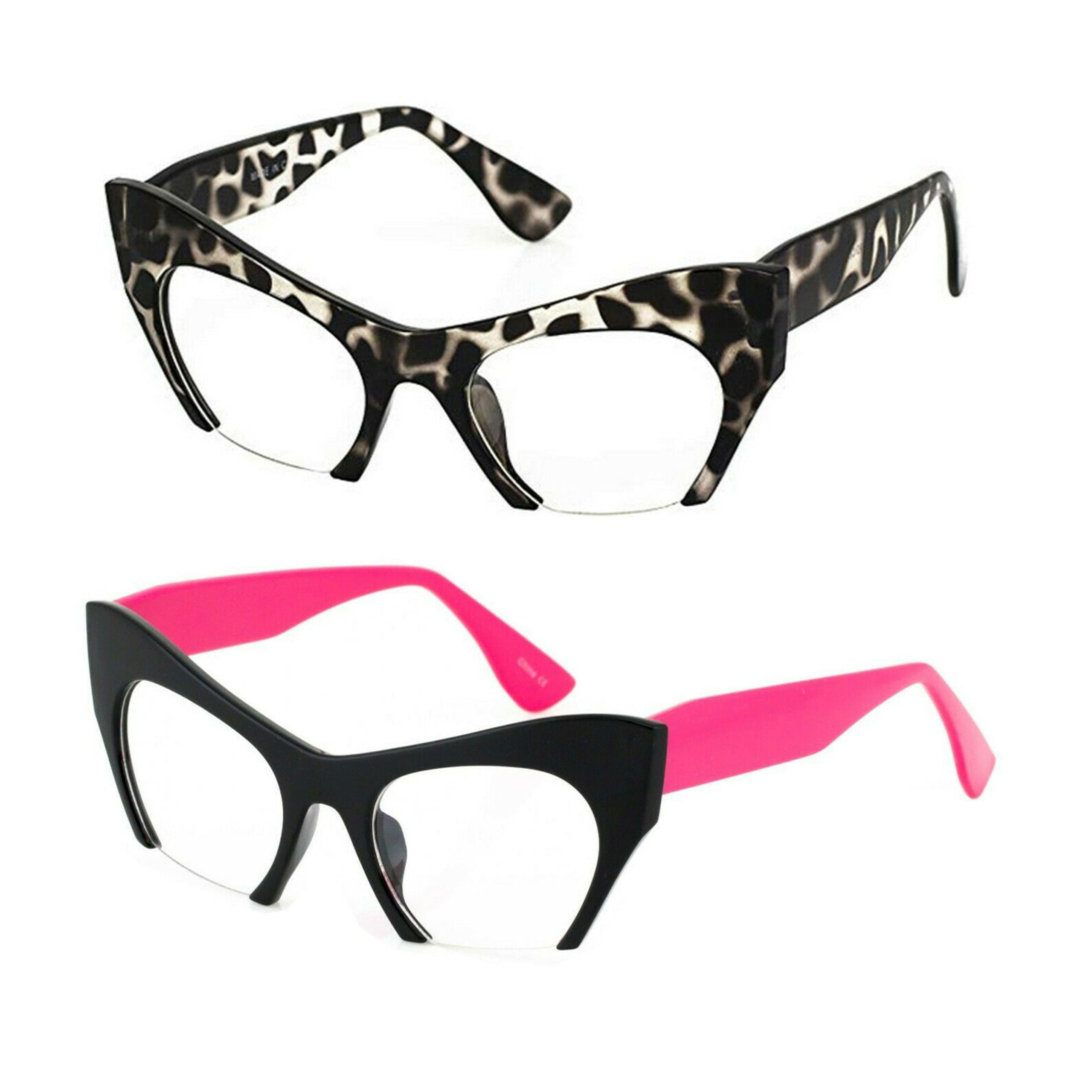 Semi Rimless Women Retro Cat Eye Razor Style Clear Lens EYEGLASSES ...