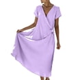HOMBOM Womens Cotton Linen Dresses Summer Shift Maxi Belted Beach V ...