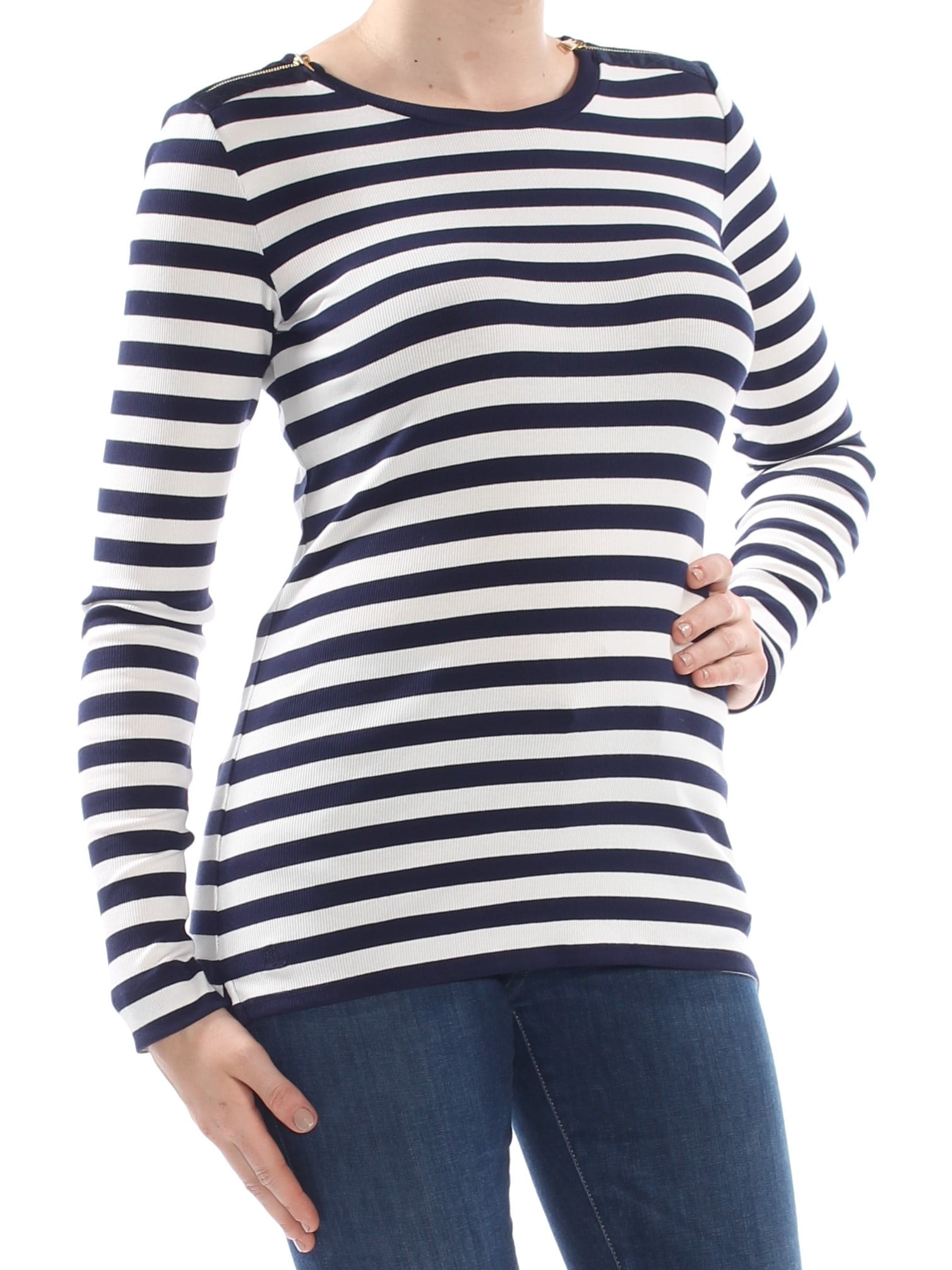 Ralph Lauren Ralph Lauren Womens Navy Striped Zip Trim Long Sleeve