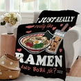 1pc Preppy Style Cartoon Ramen & Boba Print Flannel Blanket - Super ...