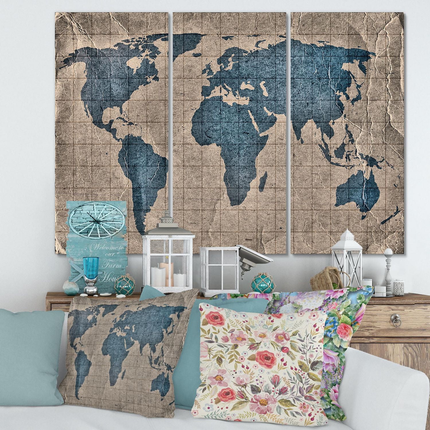 Click here for Designart Ancient Map Of The World I Canvas Wall A... prices